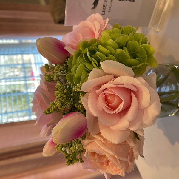 Pink Rose Centerpiece, Rose Real Touch Flower Arrangement, Peonies ...