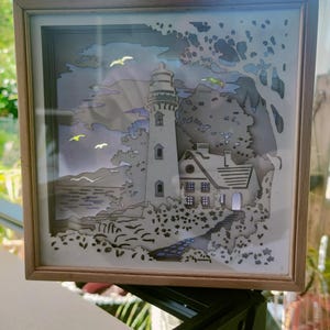 Lighthouse Lightbox Template, Paper Cut Shadow Box Template, Silhouette ...