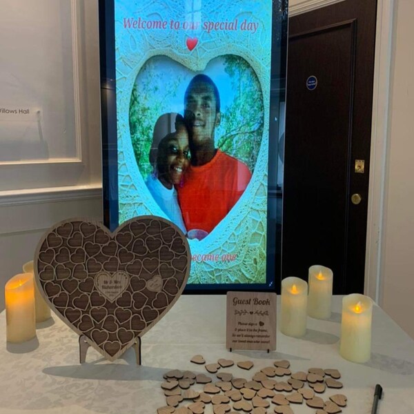 Oak & Walnut- Wedding Heart Shaped Alternative Guestbook With Sign - up ...