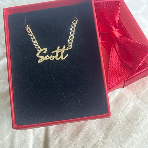14k Solid Gold Curb Chain Name Necklace: Personalized Jewelry - Etsy