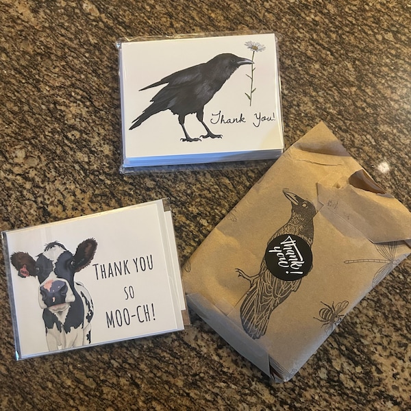 Crow Thank You Note Card Set - Appreciation Cards - Thank You Card Set ...