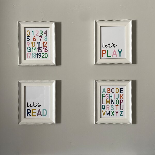 Let's Read Let's Play Wall Art, Set of 4 Prints, Playroom Prints, ABC ...