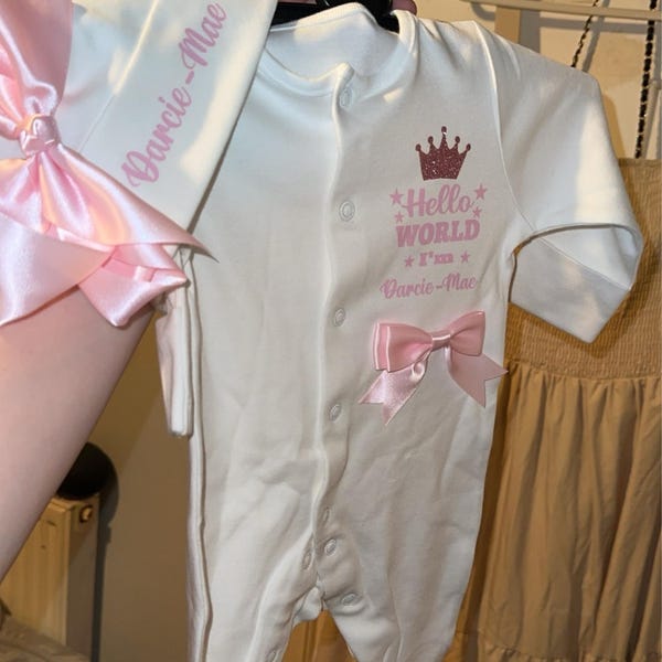 Newborn Baby Boy Homecoming Set, Any Name Sleepsuit / Babygrow Hat ...