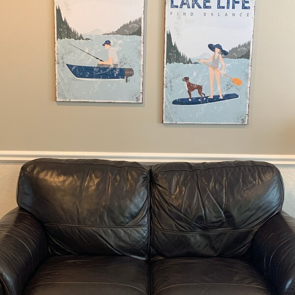 Personalized Paddleboard Sign • Woman Paddleboarding With Akita Dog ...