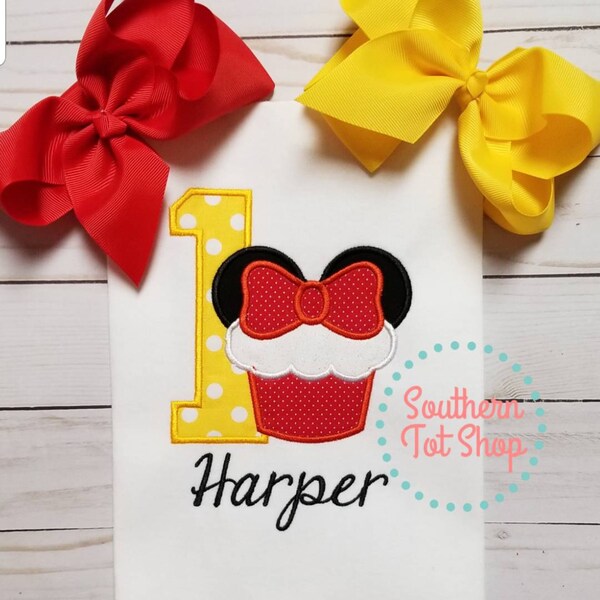 Mouse Ears Cupcake Applique Design, Minnie Applique Design, First ...
