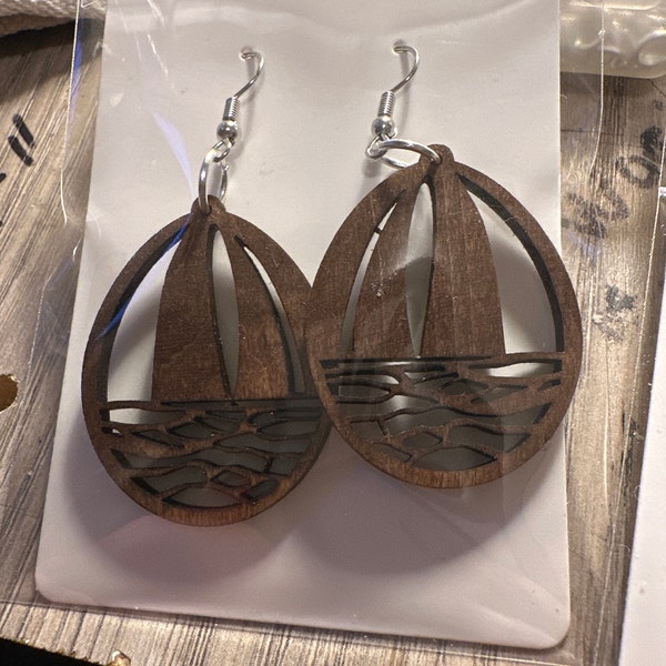 Sailing Boat Sea Waves Earring Svg Laser Cut File Digital Download ...