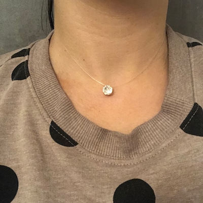 Invisible Solitaire Necklace 4 Claws in Swarovski Crystal 6mm or 8mm ...
