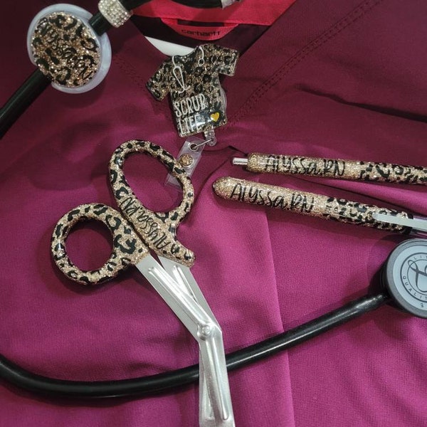 Personalized Leopard Print Medical Set, Nurse Set, Glitter Medical ...