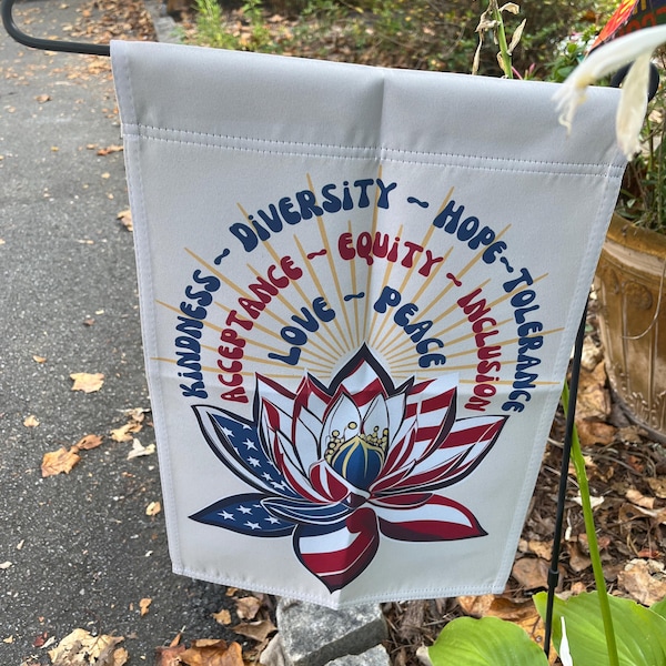 Inspirational Lotus Flower Garden Flag - Patriotic American Flag Colors ...
