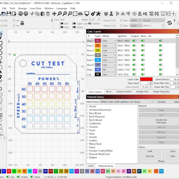 Laser Cutting & Engraving Ramp Test Digital Files, CO2 Lens Focal Depth ...