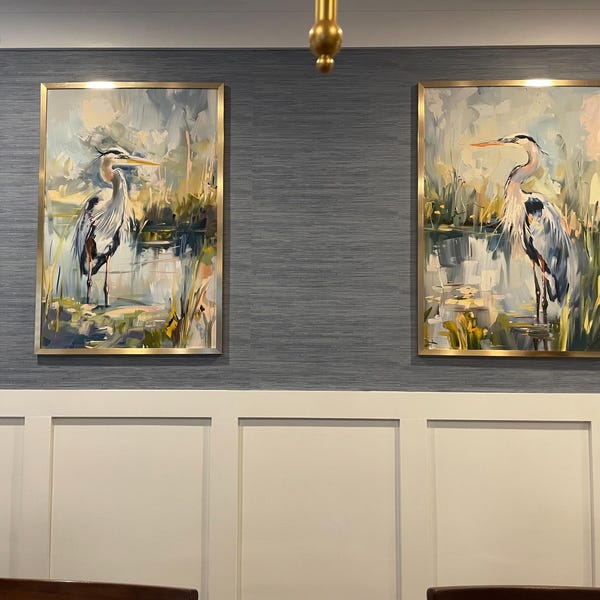 Blue Heron Marsh Paintings, Abstract Bird Painting, Bird Oil Painting ...