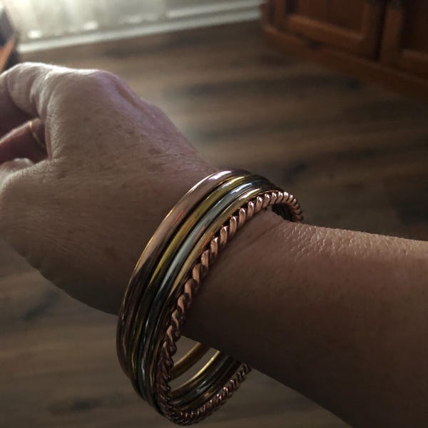 Pure Copper Bangle, Tensor Ring Bracelet , Pure Copper Stacking Bangle, Handmade Copper Bracelet ...