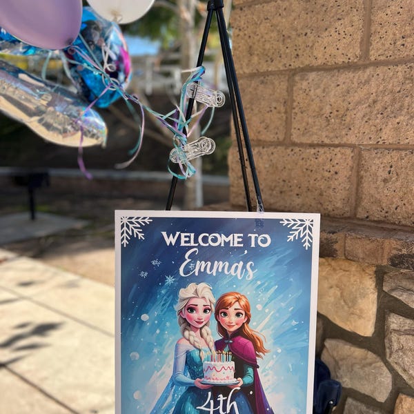 Frozen Birthday Welcome Sign - Elsa and Anna Party Poster Editable ...