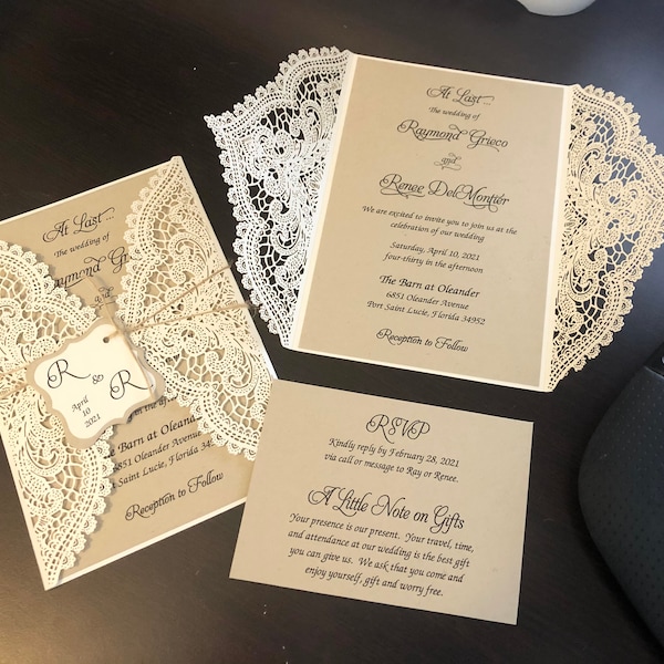Rustic Lace Wedding Invitation, Rustic Lace Wedding Invitation, Shabby ...