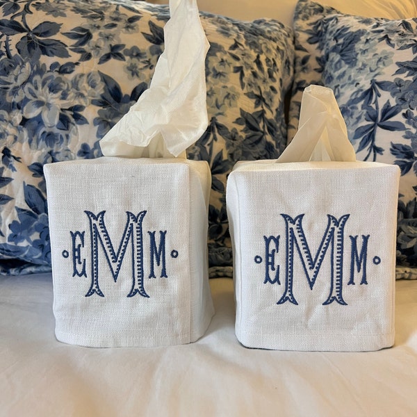 Linen Tissue Box Cover With Monogram - Etsy