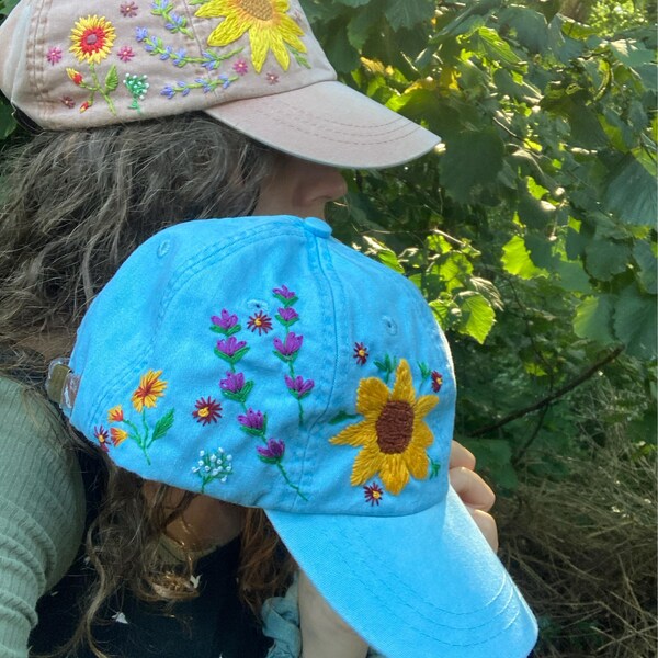 Black Baseball Hat With Hand Embroidered Wildflowers, Custom Design ...