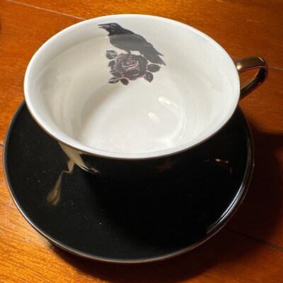Gorgeous Black and Gold Tea Set, Bat, Cat, Crow and Moth Design ...