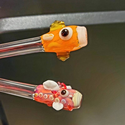 Fish GLASS STRAW Custom Straws Glass Straws Fish Straws Reusable Straws ...