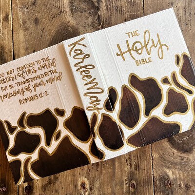 Hand Painted Cow Print Bible - Etsy