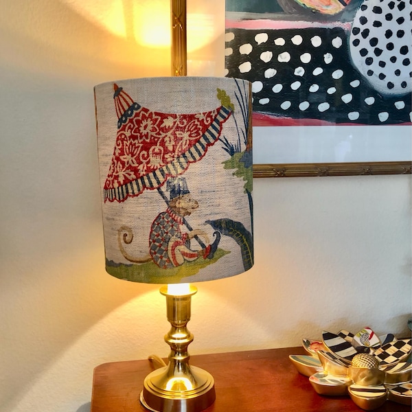 MONKEY PARASOL Drum Lampshade Cheeky Monkey Exotic Linen Fabric ...