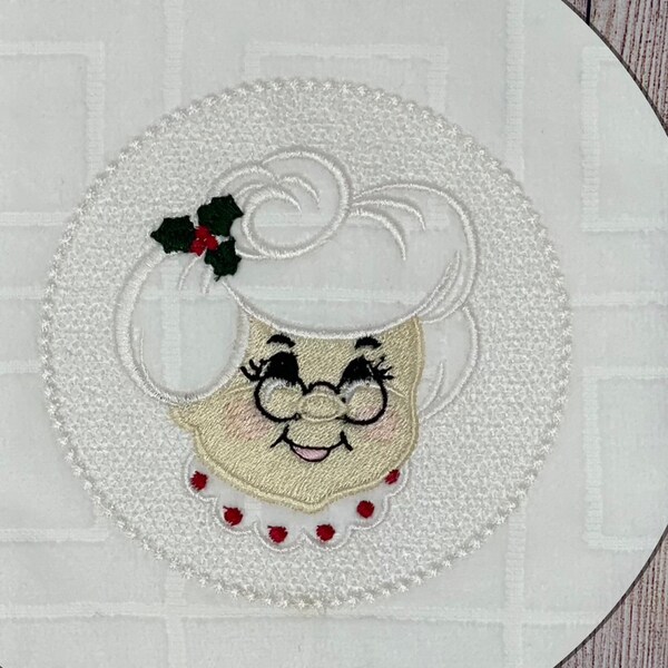 Embossed Terry Towel Mrs. Clause Circle Design - Machine Embroidery ...