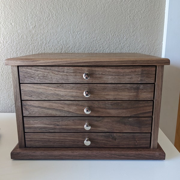 Handcrafted Walnut Jewelry Box - 5 Drawers With Top Tray - Etsy