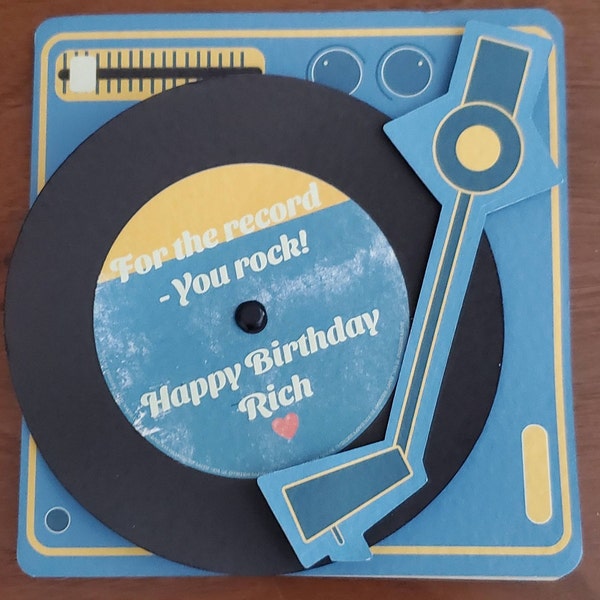 Personalised Record Player Birthday Card, Custom Birthday Card, Musical ...