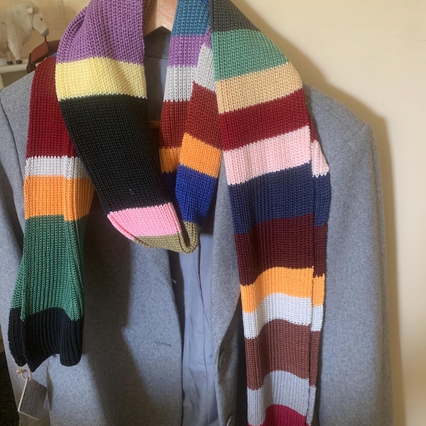 Knit Striped Colorful Cotton Long Scarf,unisex-made TO ORDER - Etsy