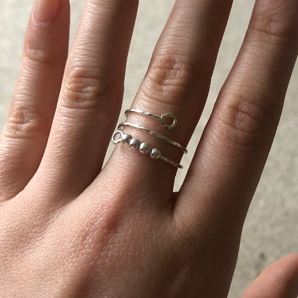 Fidget Thumb Ring, 925 Sterling Silver Wire & Balls, Hand Hammered ...