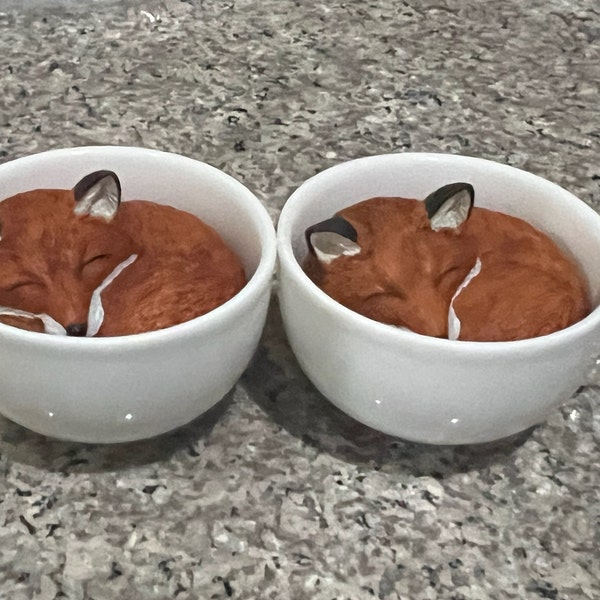 Miniature Red Fox Figurine Sleep in Teacup. Handmade Resin Teacup Fox ...