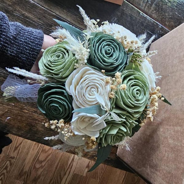 Wedding Bouquet, Bridal Bouquet, Sola Flower, Wedding Flower, Wooden ...