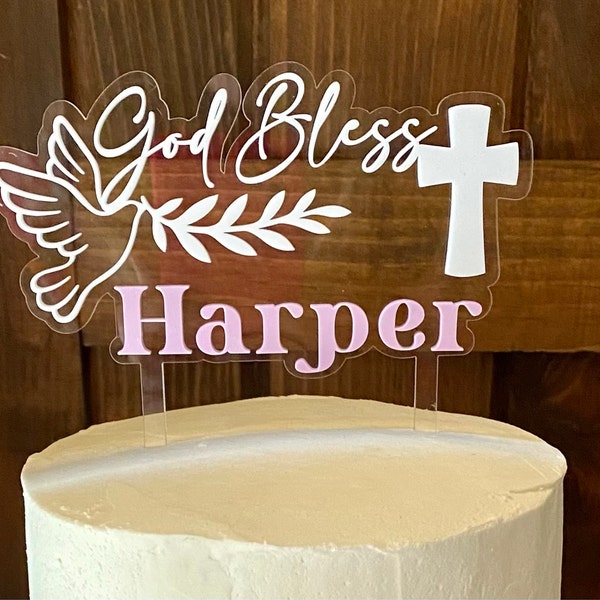 Baptism Cake Topper I God Bless Cake Topper I First Communion Cake ...