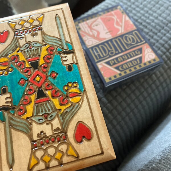 Wooden Playing Card Box for 2 Decks of Playing Cards, Queen of Hearts ...