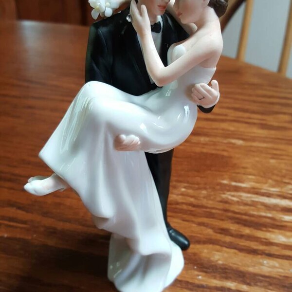 Groom Holding Bride Traditional Wedding Cake Topper Figurine - Custom ...