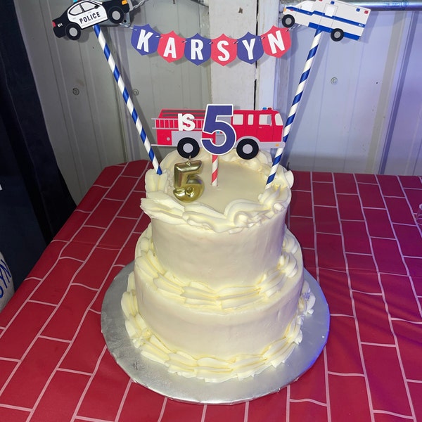 First Responder Cake Bunting Topper and Mini Age Fire Truck Cake Topper ...