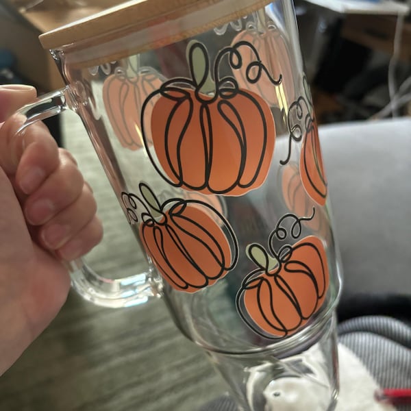 Pumpkin Glass Can Coffee Cup With Lid and Straw, Fall Coffee Mug, Fall ...