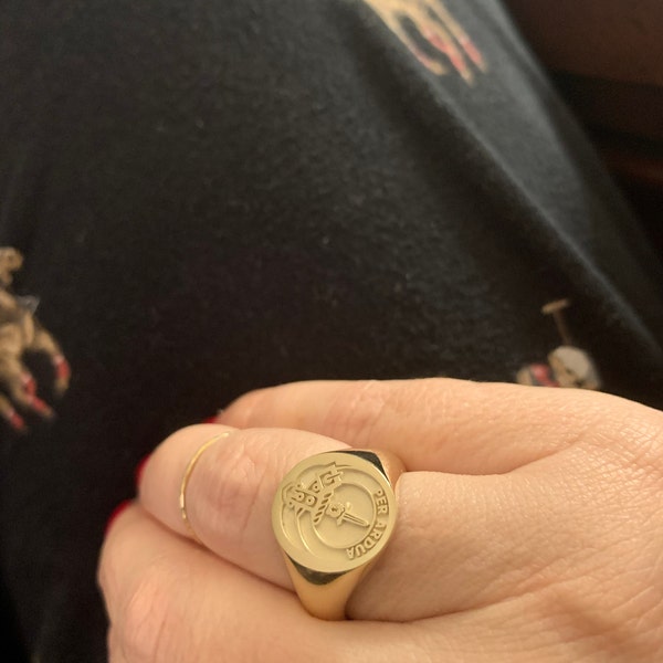 Personalized Family Crest Signet Ring Solid Gold 10k 14k Custom Coat of ...