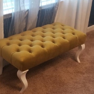Mustard Yellow Chesterfield Bench Ottoman Entryway Bench Ottoman ...