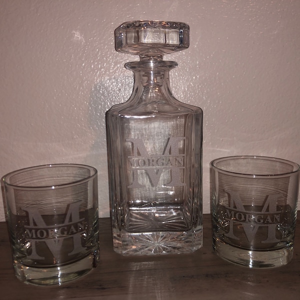 Whiskey Decanter Set, Personalized Split Letter Monogram Set, Initials ...