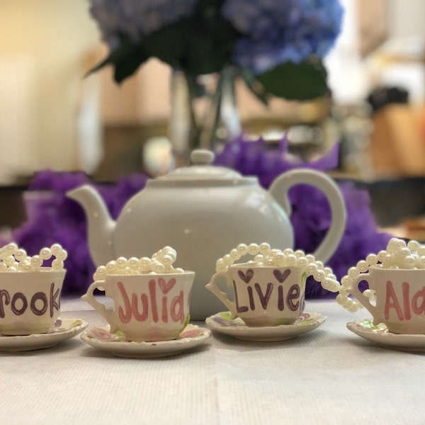 Personalized Tea Cup Set, Hand-painted Ceramic Tea Party Favor - Etsy