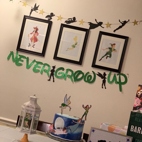 Never Grow up Banner, Peter Pan Party Garland, Neverland Party Banner ...