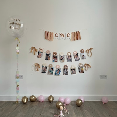 Monthly Photo Banner Boho Rainbow First Year Birthday Muted Neutral ...