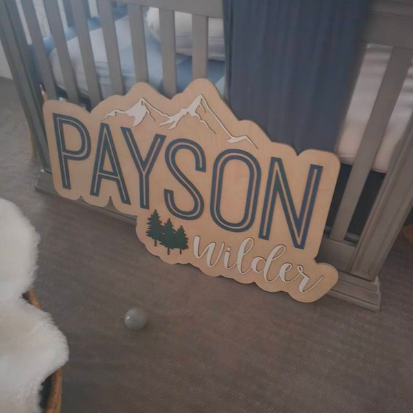 Mountains Name Sign, Large Wood Name Sign, Nursery Name Sign, Mountains ...