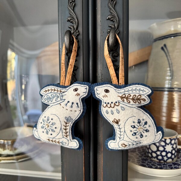 Felt Winter Hares Embroidery Pattern, Two Folk-inspired DIY Hanging ...