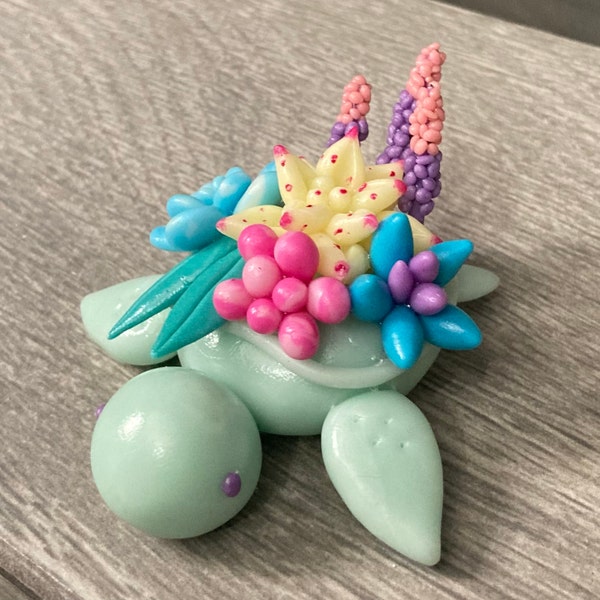 Mint Turtle Flowers Toy, Turtle Purple Lavender Lover, Polymer Tortoise ...