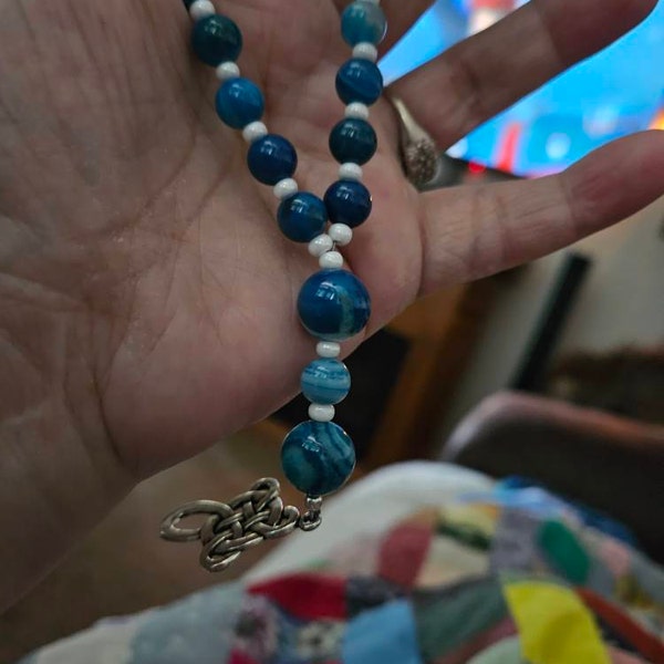 Aqua Blue Agate Beads and Celtic Knot Cross Protestant Prayer Beads ...