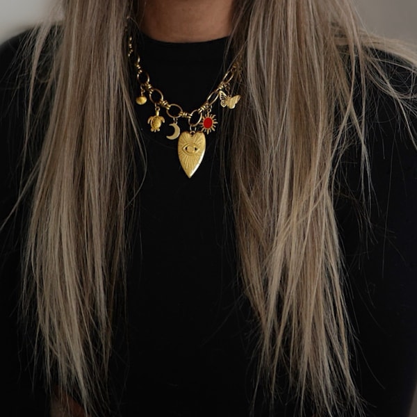 Chunky Charm Necklace, Custom Charm Necklace, Gold Vintage Charm ...