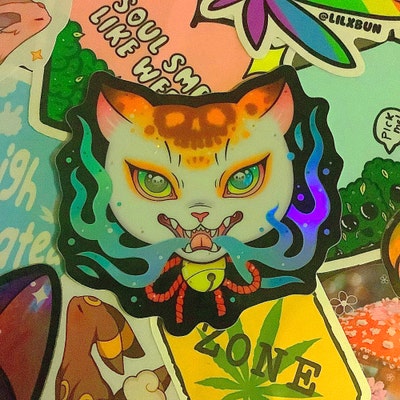 HOLOGRAPHIC Yokai Nekomata Japanese Folklore Neko Skull STICKER by ...
