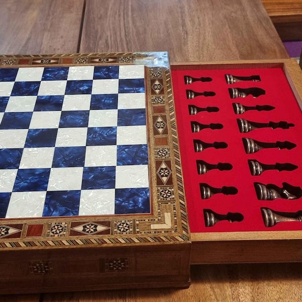 Dad Birthday Gift Large Chess Set, Handmade Chess Board With Storage ...