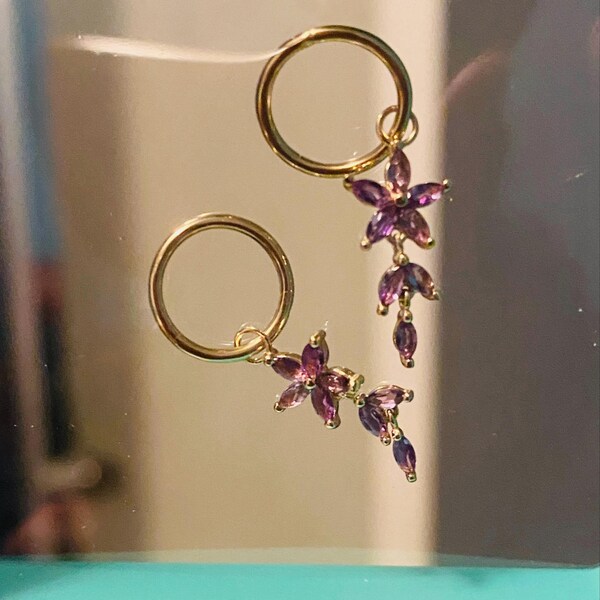 14k Solid Gold Dangle Star Belly Button Ring Sparkling Dangle Navel ...